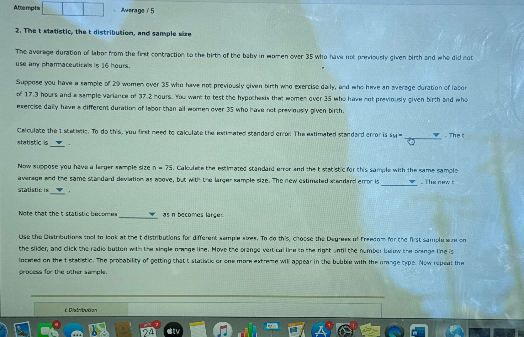Solved Attempts\table[[,,]]Average / 52. ﻿The t ﻿statistic, | Chegg.com