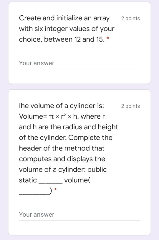 Solved 2 points Create and initialize an array with six | Chegg.com