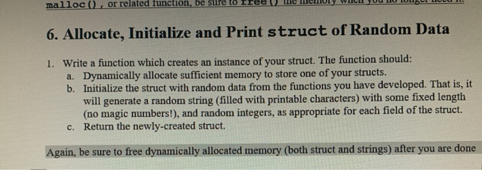 Solved malloc(), or related function, be sure to 6. | Chegg.com
