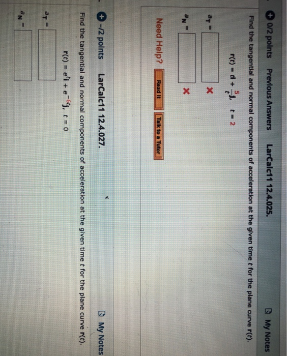 Solved 0/2 points Previous Answers LarCalc11 12.4.025. My | Chegg.com