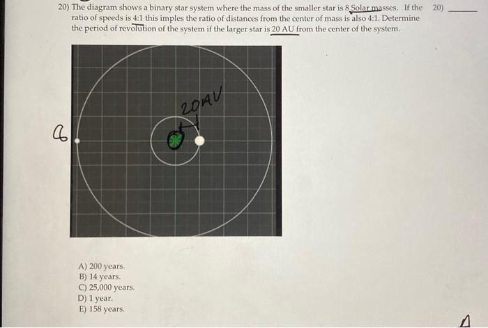 [Solved]: 20) The diagram shows a binary star system where t