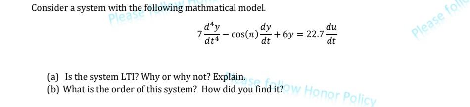 Solved Consider a system with the following mathmatical | Chegg.com