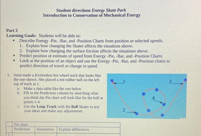 Student directions Energy Skate Park Introduction to | Chegg.com