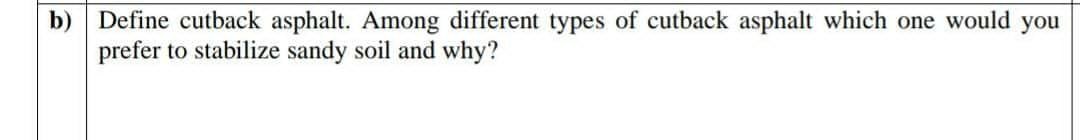 Solved b) Define cutback asphalt. Among different types of | Chegg.com