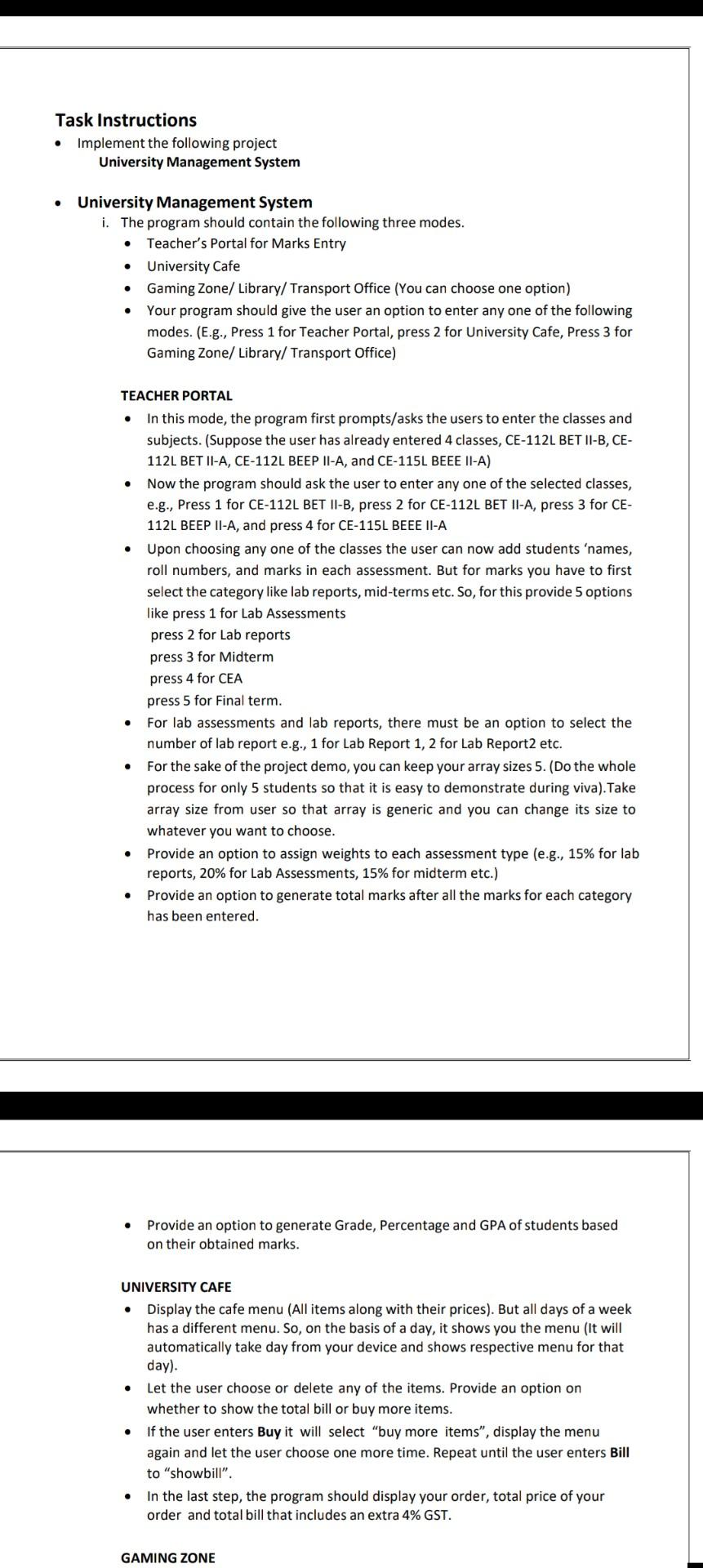 Task Instructions - Implement the following project | Chegg.com