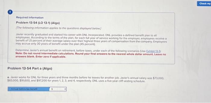 Solved Required information Problem 13.54 (LO 13-1) (Algo) | Chegg.com