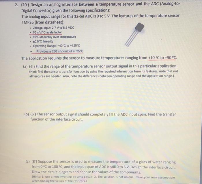 Solved 2. (20) Design an analog interface between a | Chegg.com