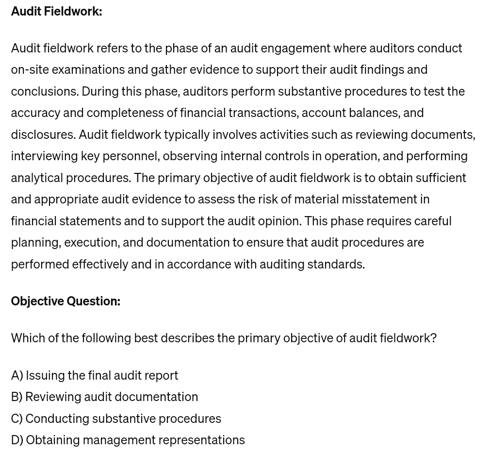 Solved Audit Fieldwork:Audit fieldwork refers to the phase | Chegg.com