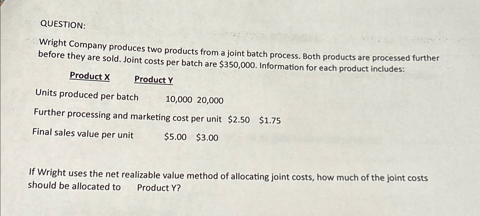 Solved QUESTION:Wright Company produces two products from a | Chegg.com