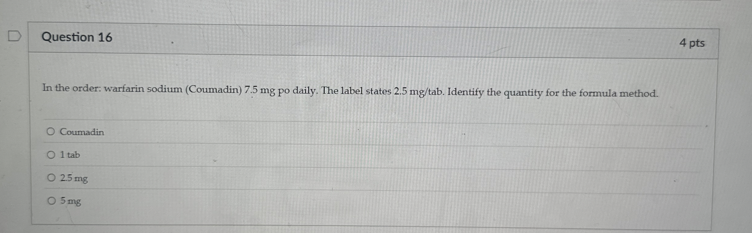 Solved Question 164 ﻿ptsIn the order: warfarin sodium | Chegg.com