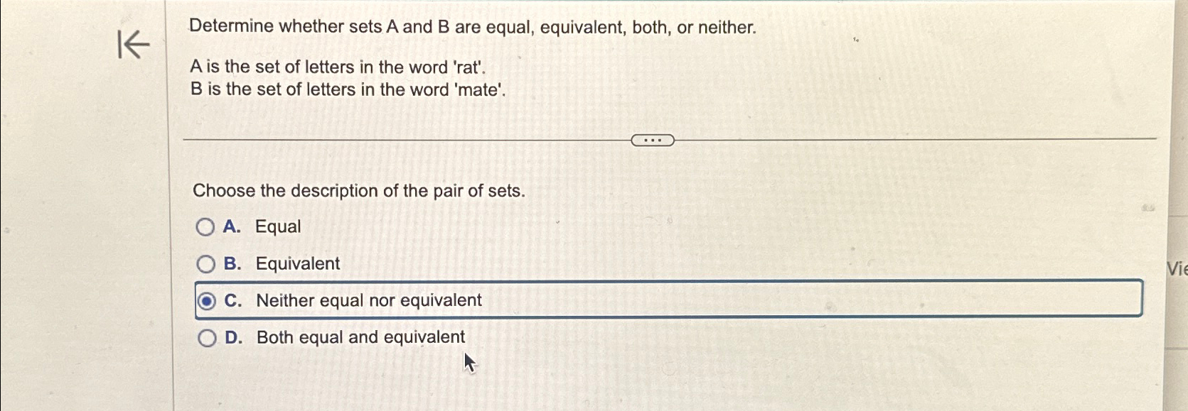Solved Determine whether sets A and B ﻿are equal, | Chegg.com