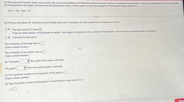 Solved of turning points on the graph. (d) Determine the end | Chegg.com