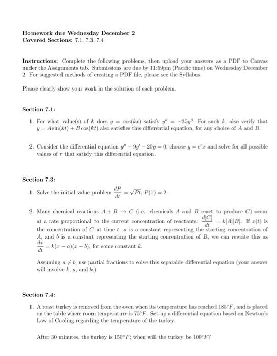 Solved Homework due Wednesday December 2 Covered Sections: | Chegg.com