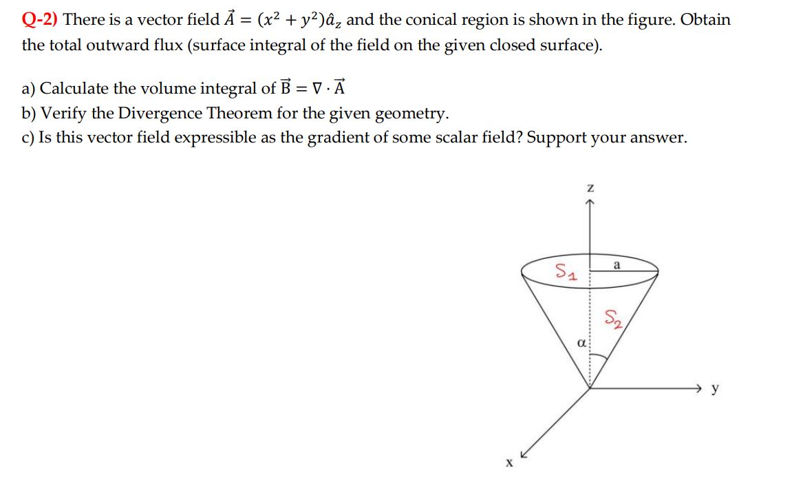Solved Q-2) ﻿There is a vector field vec(A)=(x2+y2)hat(a)z | Chegg.com