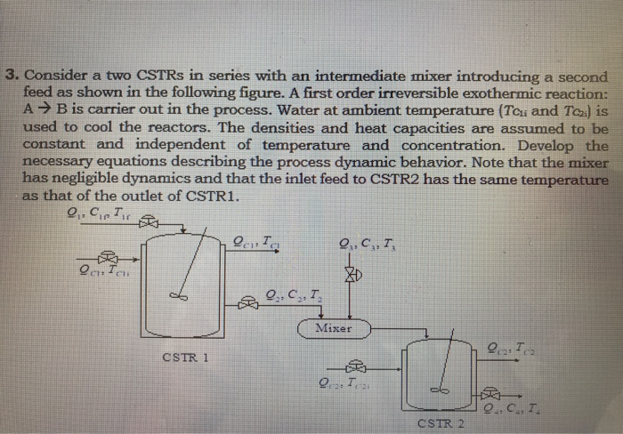 Solved 3. Consider a two CSTRs in series with an | Chegg.com