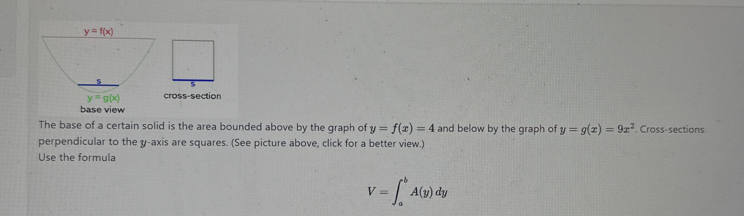 Solved The base of a certain solid is the area bounded above | Chegg.com