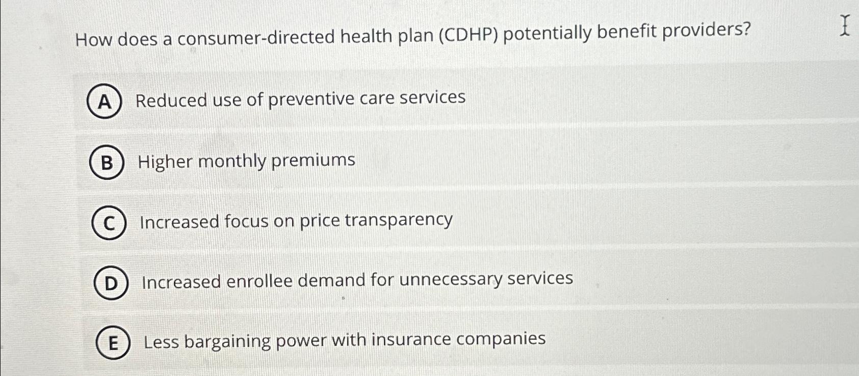 Solved How does a consumer-directed health plan (CDHP) | Chegg.com