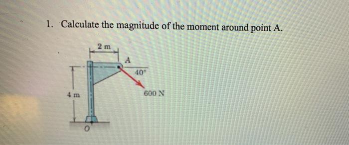 Solved 1. Calculate the magnitude of the moment around point | Chegg.com