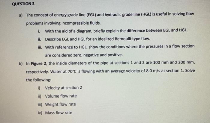 Solved QUESTION 3 a) The concept of energy grade line (EGL) | Chegg.com