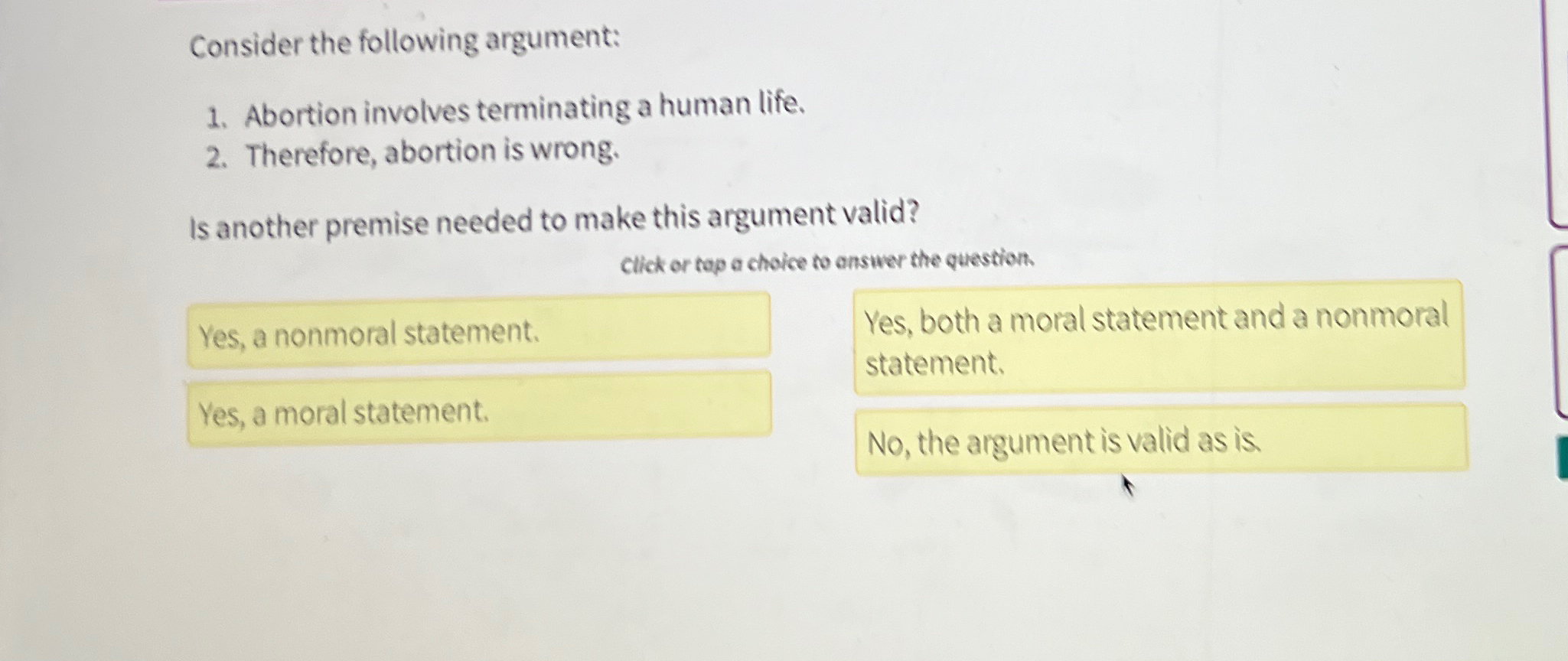 Solved Consider the following argument:Abortion involves | Chegg.com