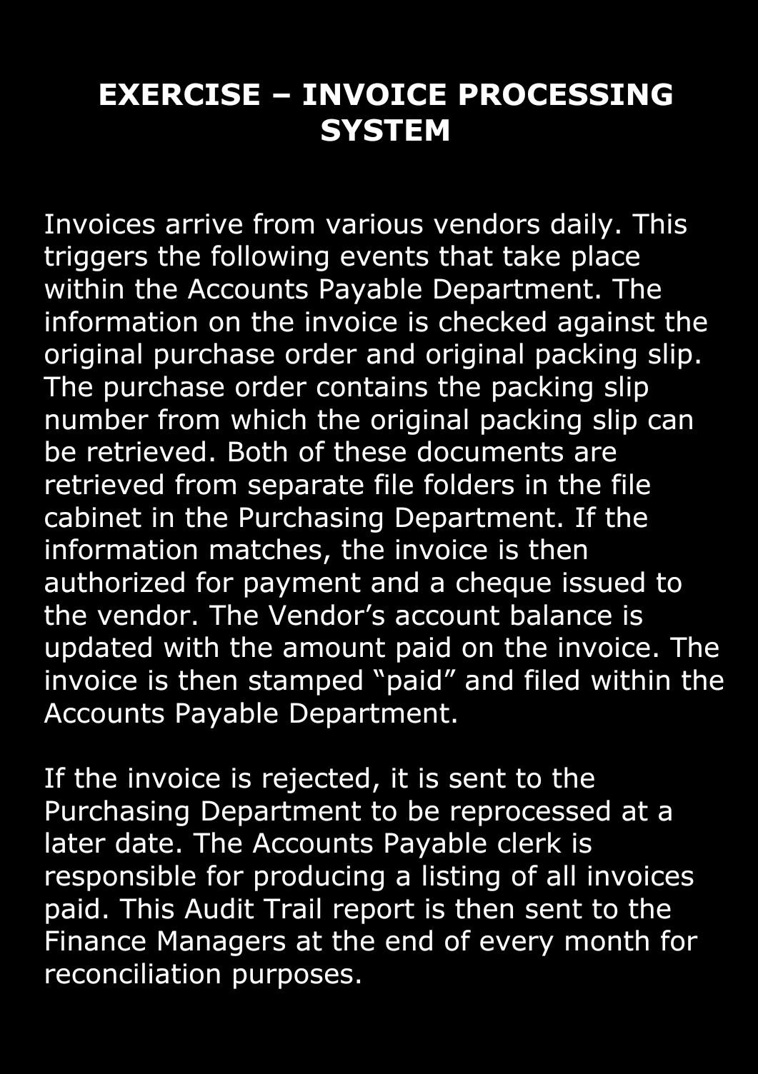 Solved EXERCISE – INVOICE PROCESSING SYSTEM Invoices arrive | Chegg.com