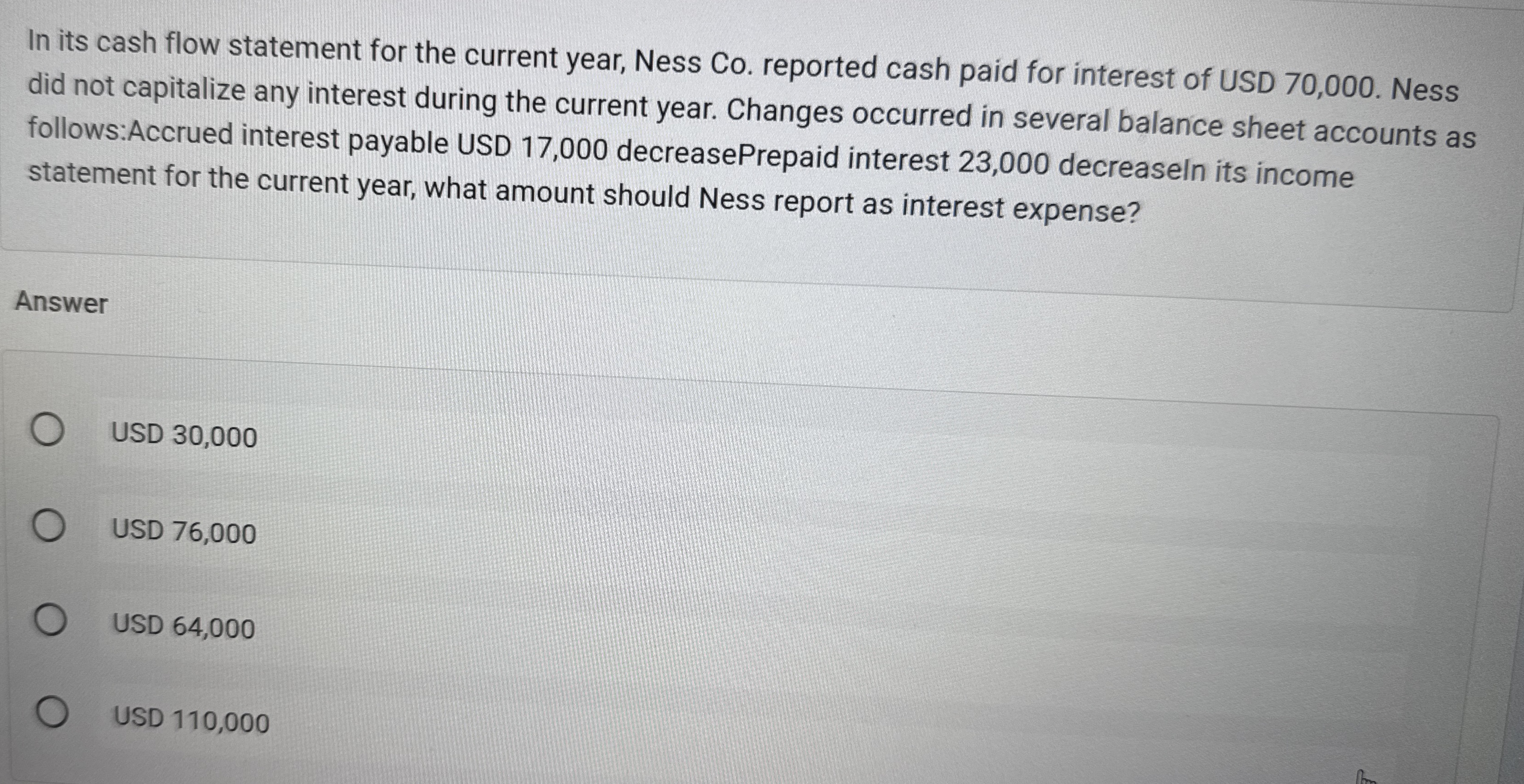 Solved In its cash flow statement for the current year, Ness | Chegg.com