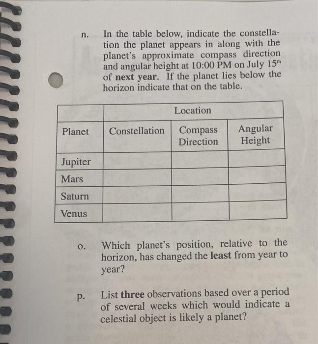 Solved In the table below, list the constellations each | Chegg.com