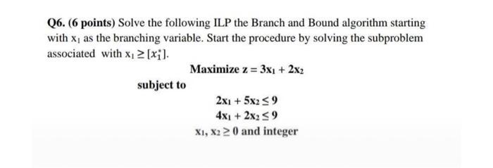 Solved Q6. (6 points) Solve the following ILP the Branch and | Chegg.com Solved Q6. (6 points) Solve the following ILP the Branch and | Chegg.com