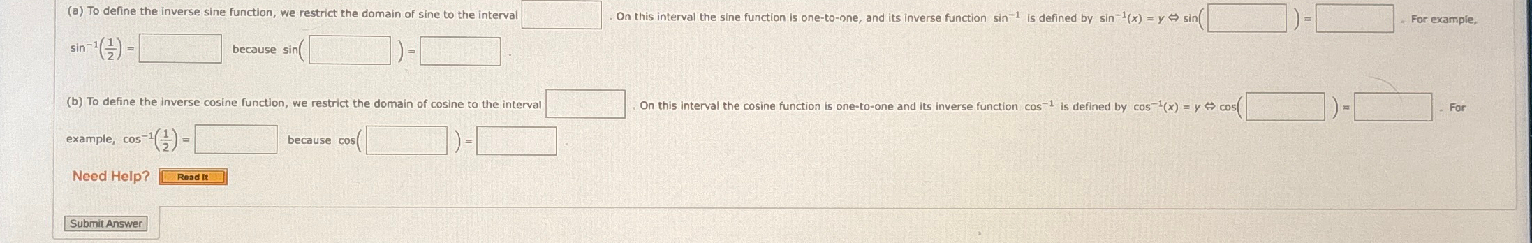 Solved (a) ﻿To define the inverse sine function, we restrict | Chegg.com