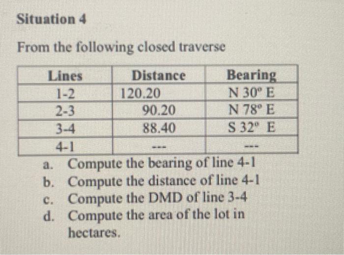 Solved Situation 4 From the following closed traverse Lines | Chegg.com