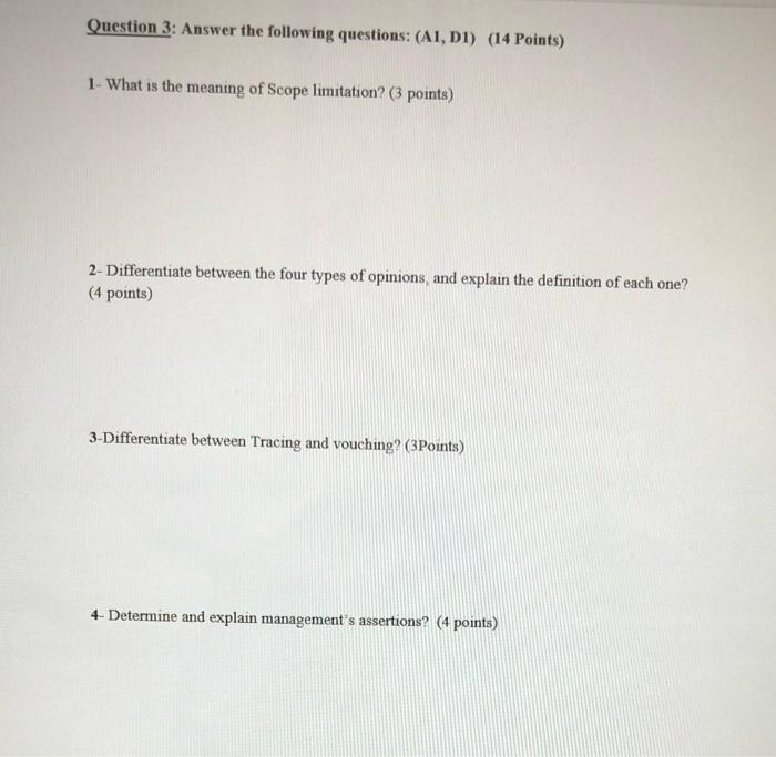 Solved Question 3: Answer the following questions: (A1, D1) | Chegg.com