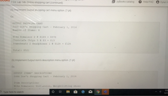 Solved 7.24 Lab 14b: Online shopping cart (continued) Note: | Chegg.com