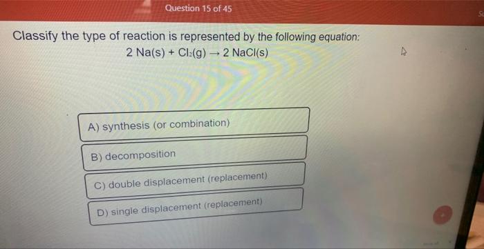 Solved Classify the type of reaction is represented by the | Chegg.com