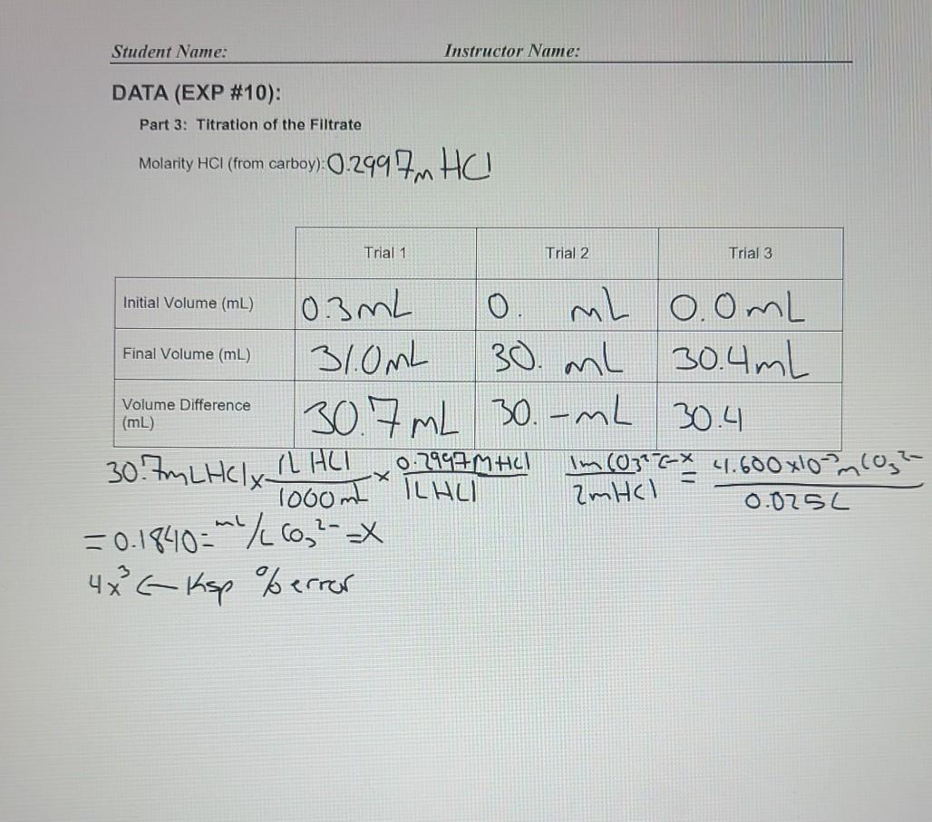 Solved Student Name: Instructor Name: DATA (EXP #10): Part | Chegg.com