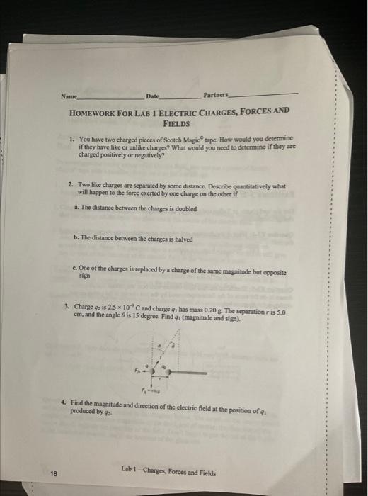 Solved HOMEWORK FOR LAB 1 Electric CHARGES, FORCES AND | Chegg.com