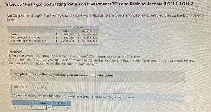 Solved Exercise 11-6 (Algo) Contrasting Return on Investment | Chegg.com