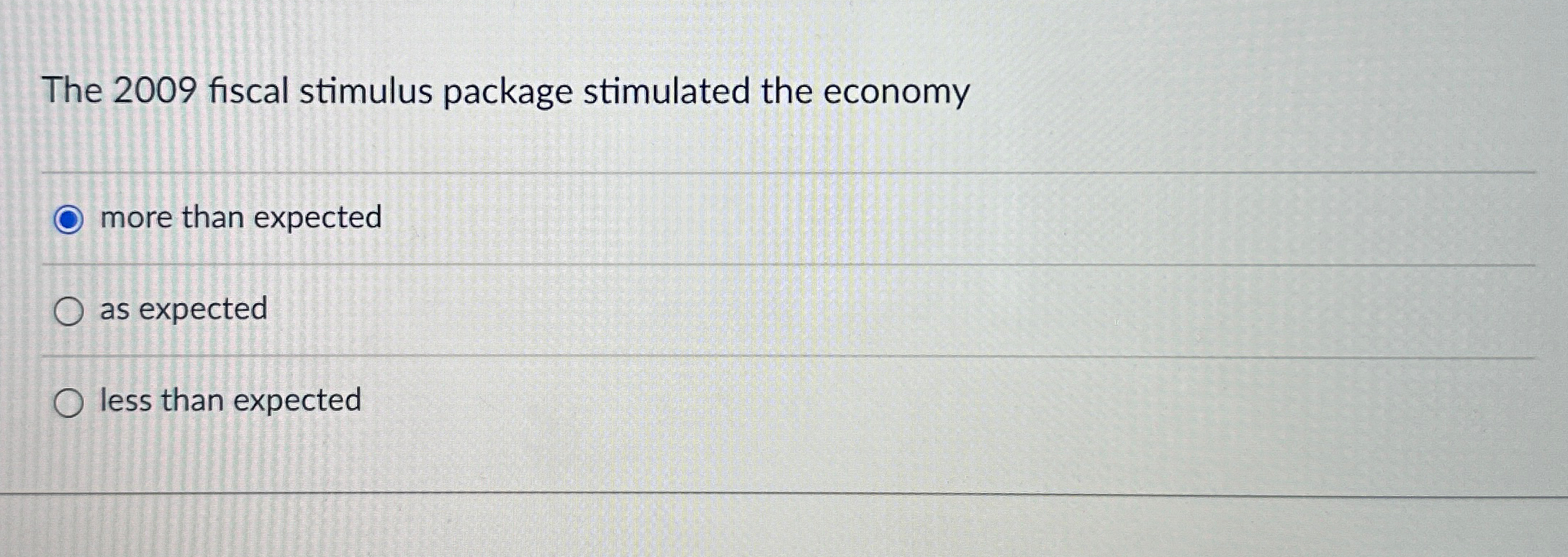 Solved The 2009 ﻿fiscal stimulus package stimulated the | Chegg.com