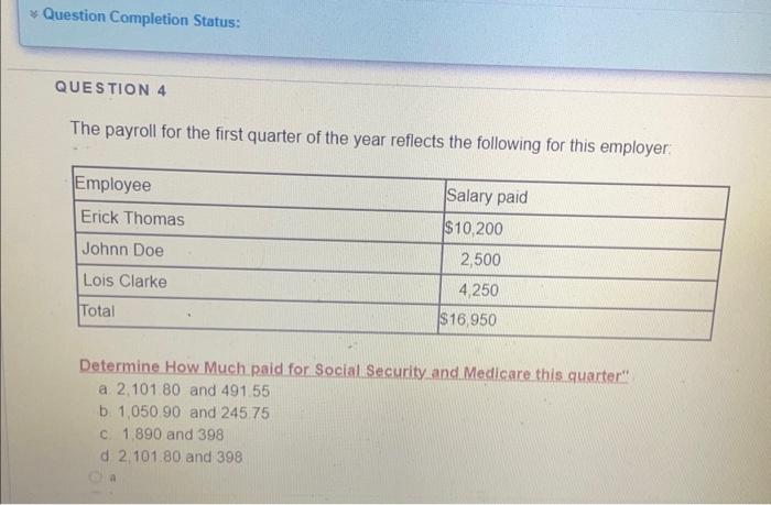 Solved The payroll for the first quarter of the year | Chegg.com