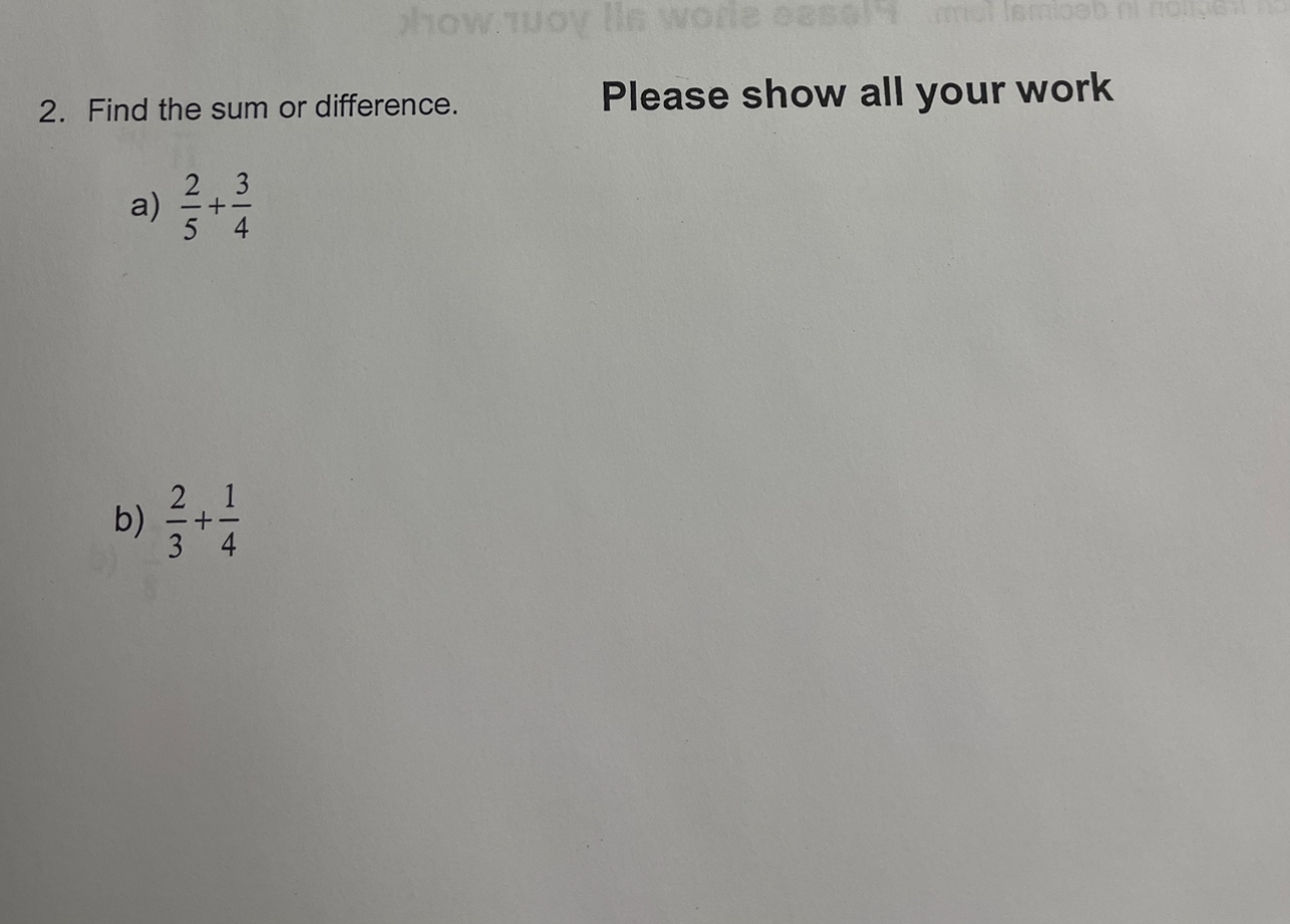 Solved Find the sum or difference. Please show all your | Chegg.com