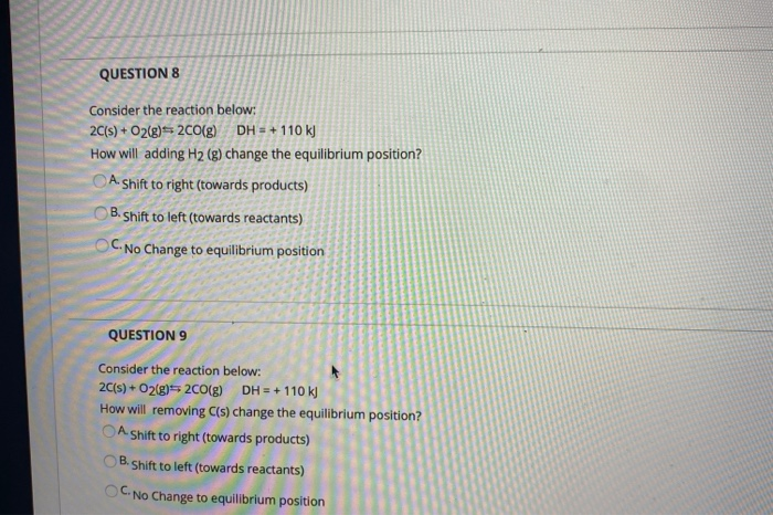 Solved QUESTION 8 Consider the reaction below: 2C(s) + O2(g) | Chegg.com