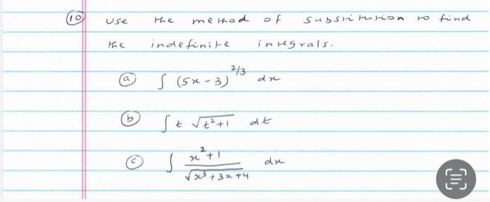 Solved Use the method of substitution to find the indefinite | Chegg.com