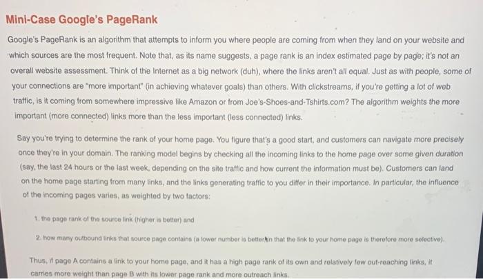 Solved Mini-Case Google's PageRank Google's PageRank is an | Chegg.com