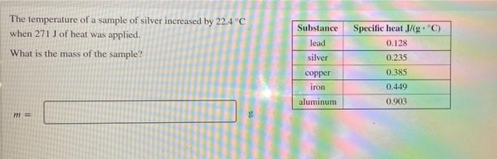 Solved Substance The temperature of a sample of silver | Chegg.com