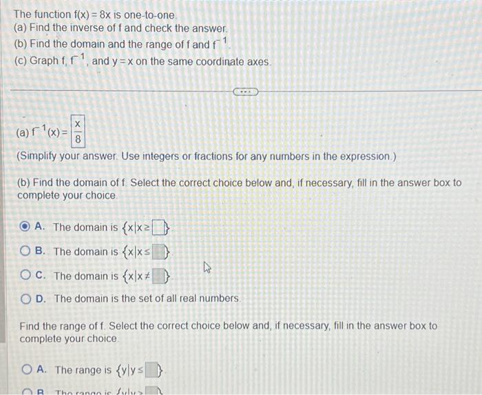 Solved The function f(x)=8x is one-to-one (a) Find the | Chegg.com