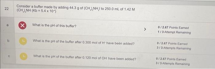 Consider a buffer made by adding 44.3 g of (CH3)2NH2I | Chegg.com