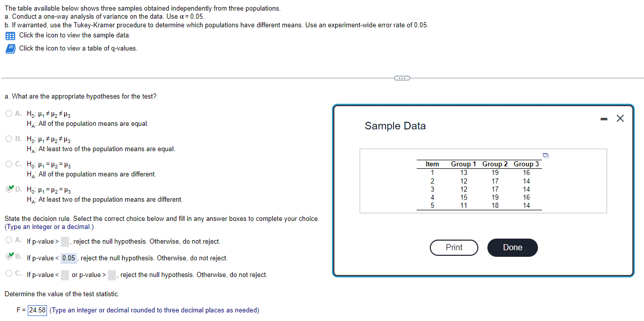 Solved The table available below shows three samples | Chegg.com