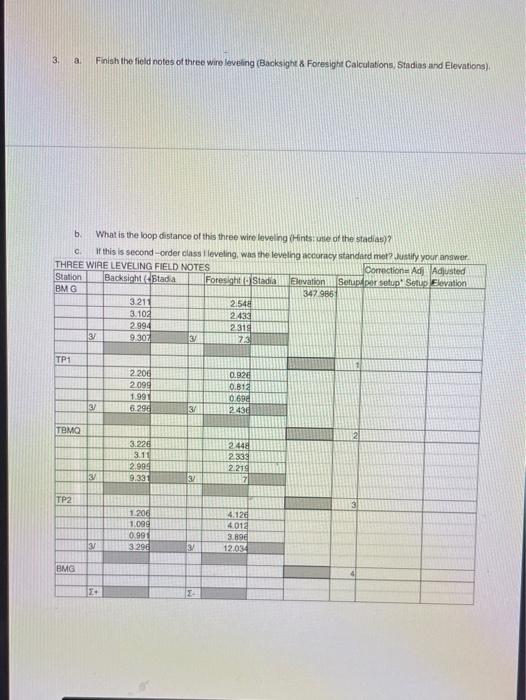 Solved 3. a Finish the field notes of three wire leveling | Chegg.com