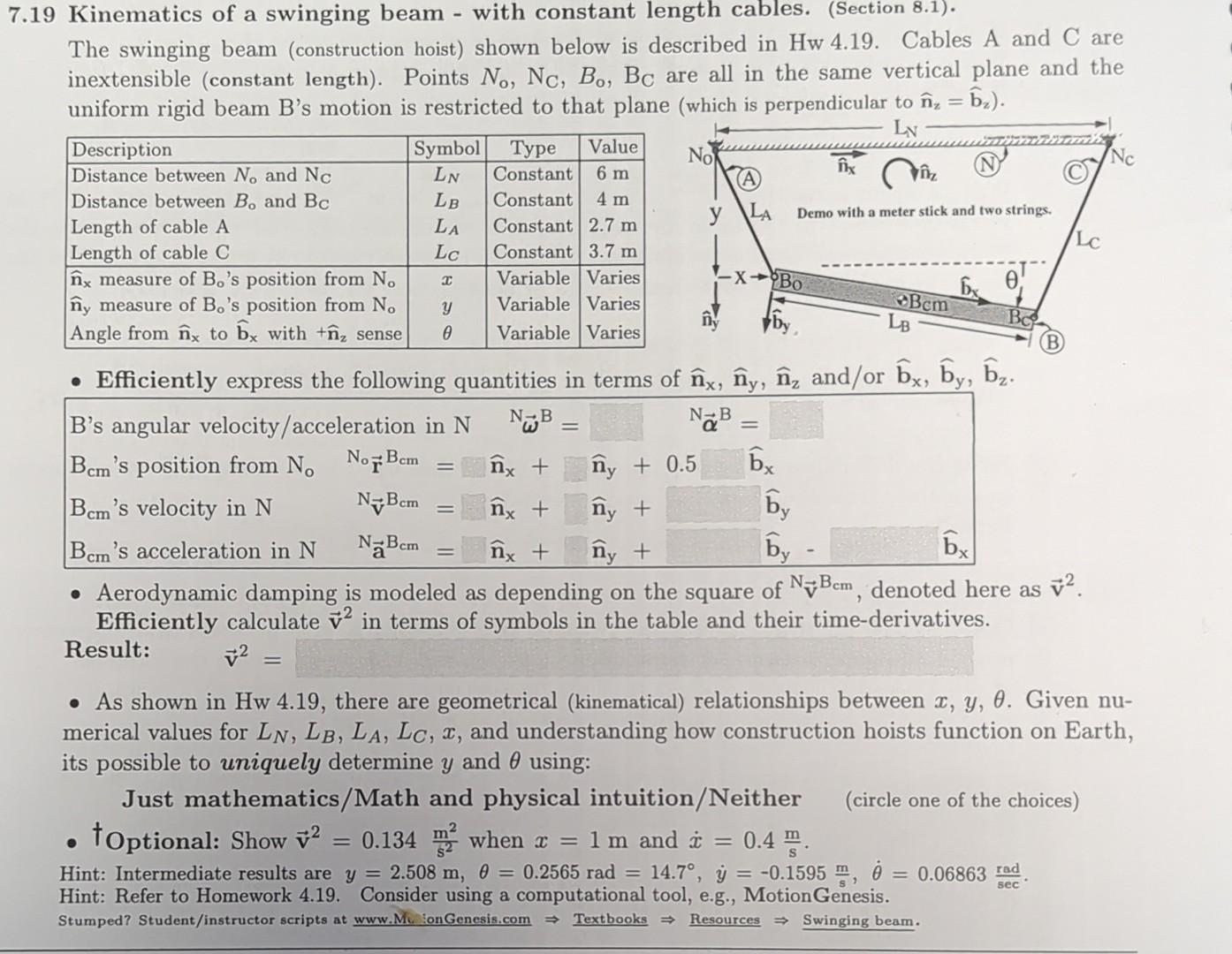 Solved 9 Kinematics of a swinging beam - with constant | Chegg.com