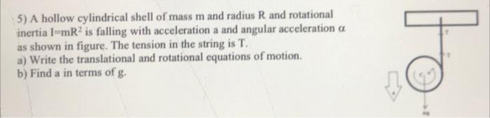 Solved 5) A hollow cylindrical shell of mass m and radius R | Chegg.com