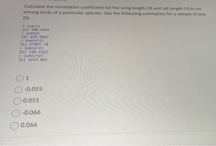 Solved Calculate the correlation coefficient for the wing | Chegg.com
